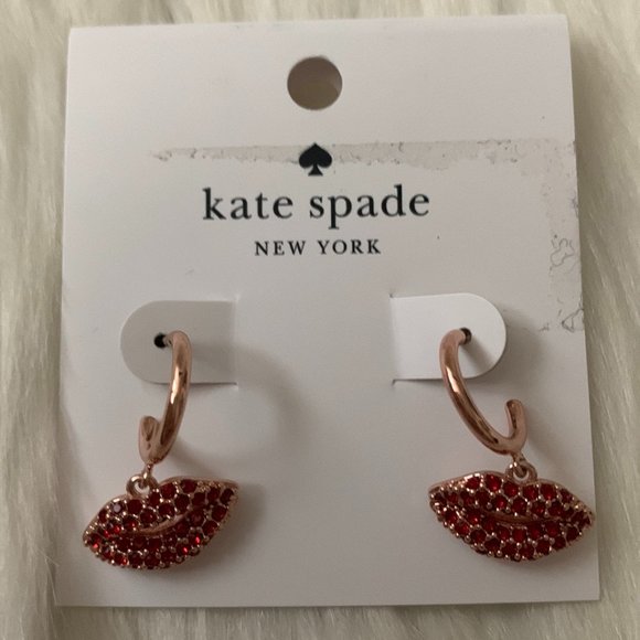 kate spade | Jewelry | Kate Spade Kiss Kiss Pave Lips Huggie Earrings ...